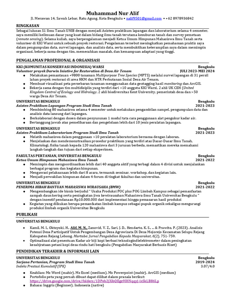 CV - Muhammad Nur Alif | PDF