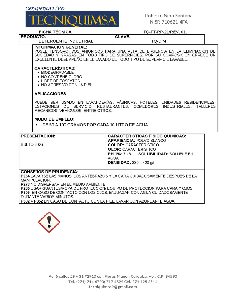 FT Detergente Industrial | PDF