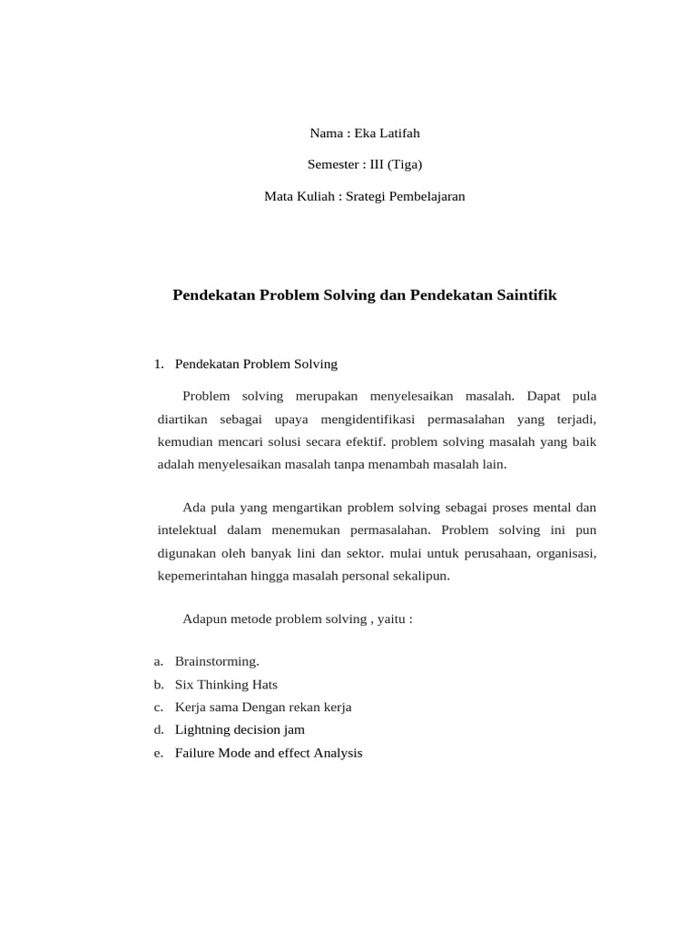 Pendekatan Problem Solving Dan Pendekatan Saintifik | PDF