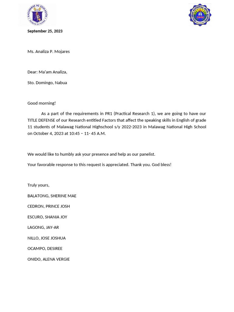 Panelist Letter | PDF | Foreign Language Studies | Wellness