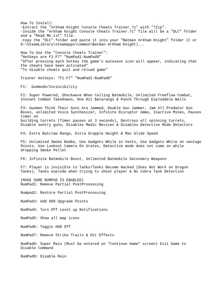 Console Cheats Trainer Read Me | PDF