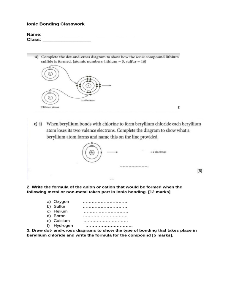 Ionic Bonding Classwork | PDF