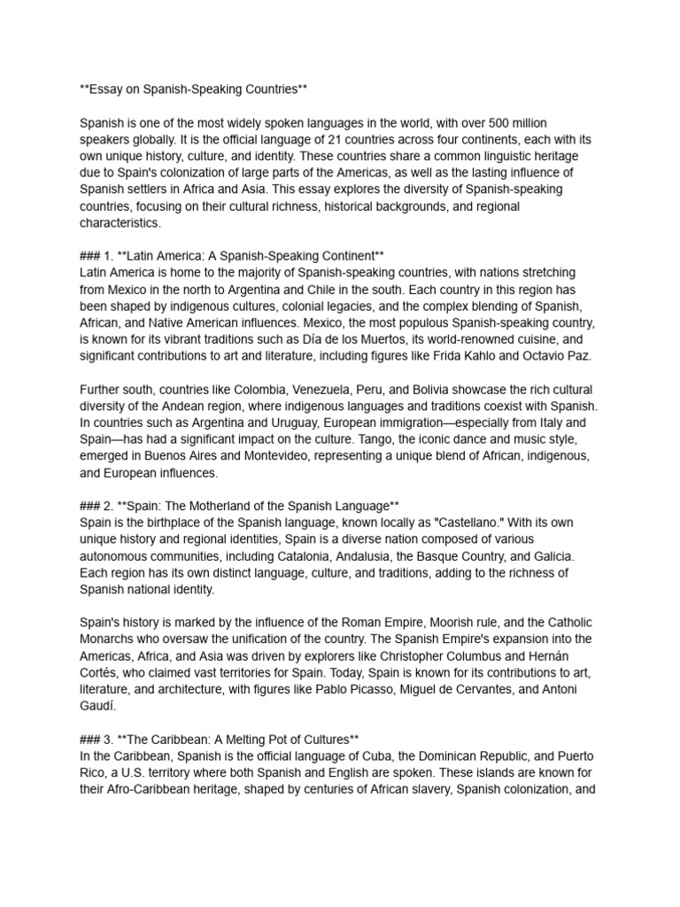 Essay On Spanish-Speaking Countries | PDF | Spanish Language | Social ...