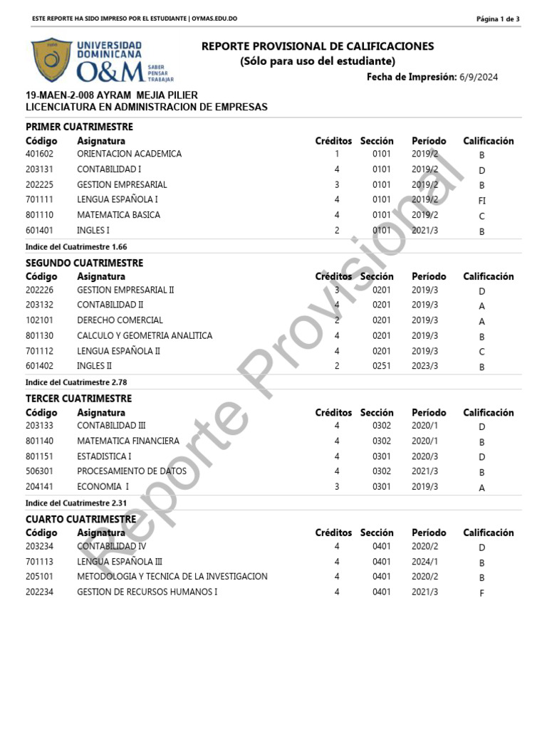 Oymas Relacion Materias | PDF