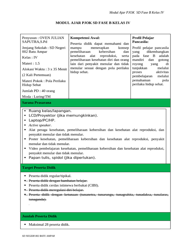 Final PJOK - SD - Pola Prilaku Hidup Sehat - Fase B - Kelas 4 | PDF