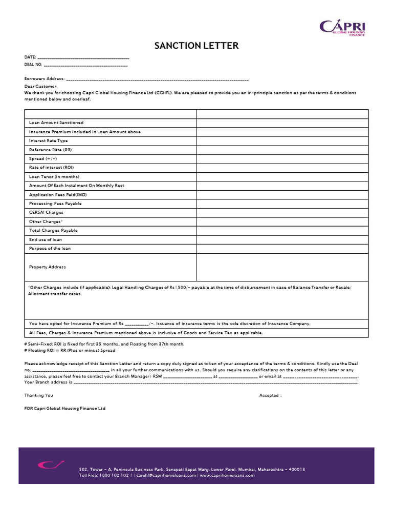 Sanction Letter CGHFL - English | PDF