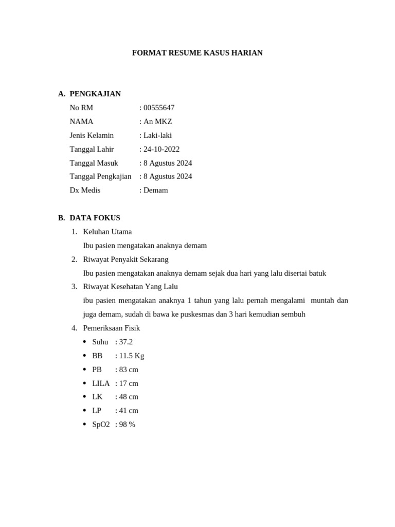 Resume Harian MTBS 006 | PDF