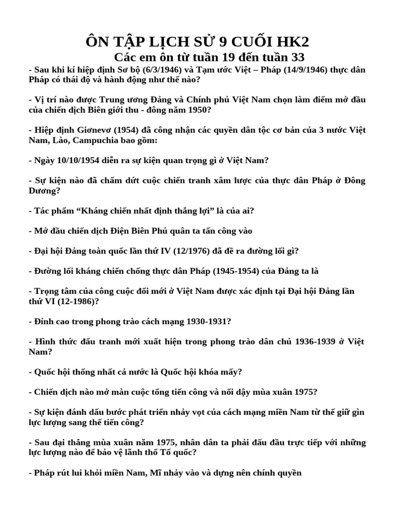 HS - Ôn Tập Lịch Sử 9 Cuối HK2 | PDF