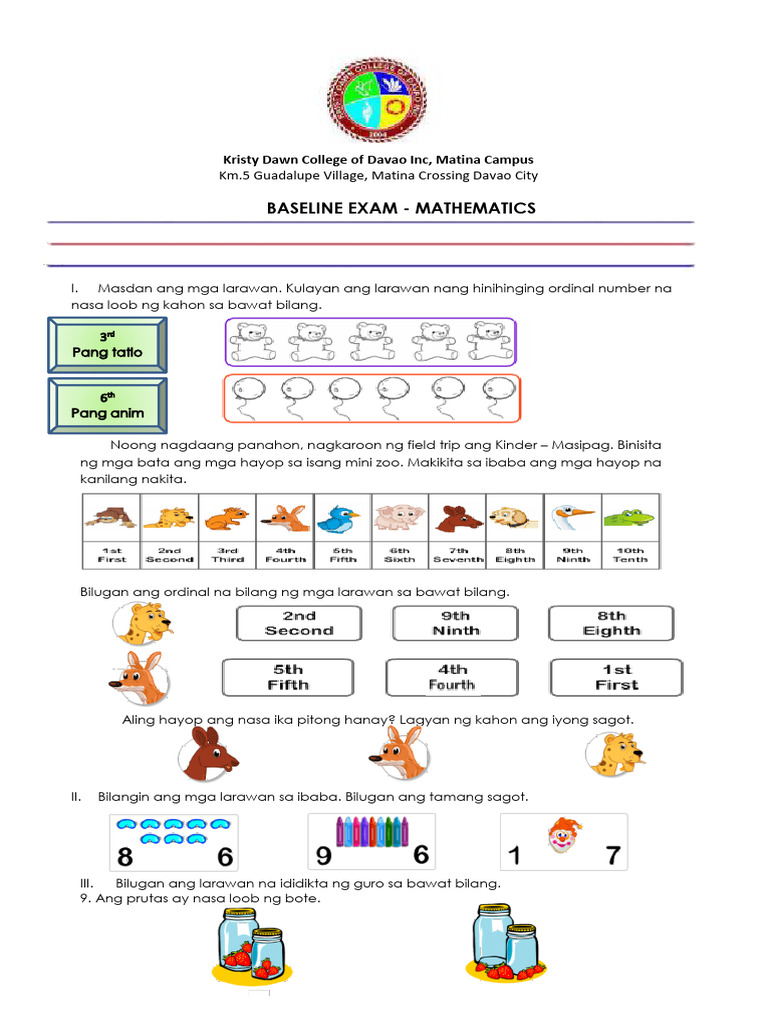 Baseline Exam Grade 1 | PDF