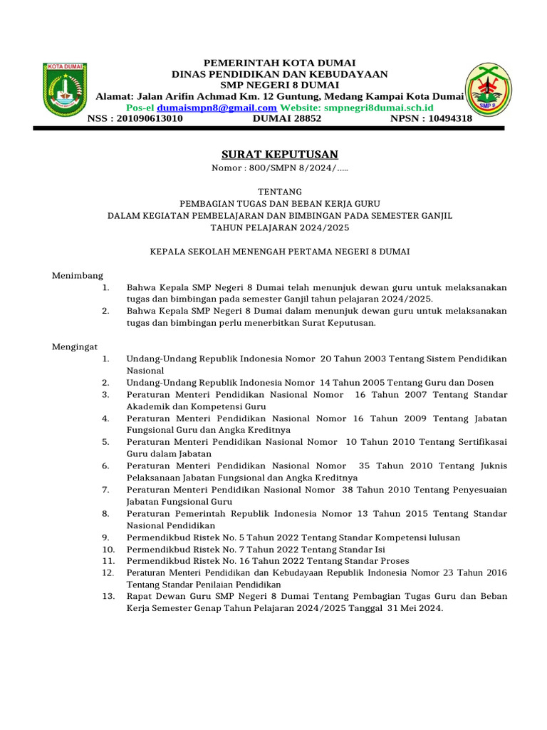 SK Pembagian Tugas - Ganjil 2425 REVISI | PDF
