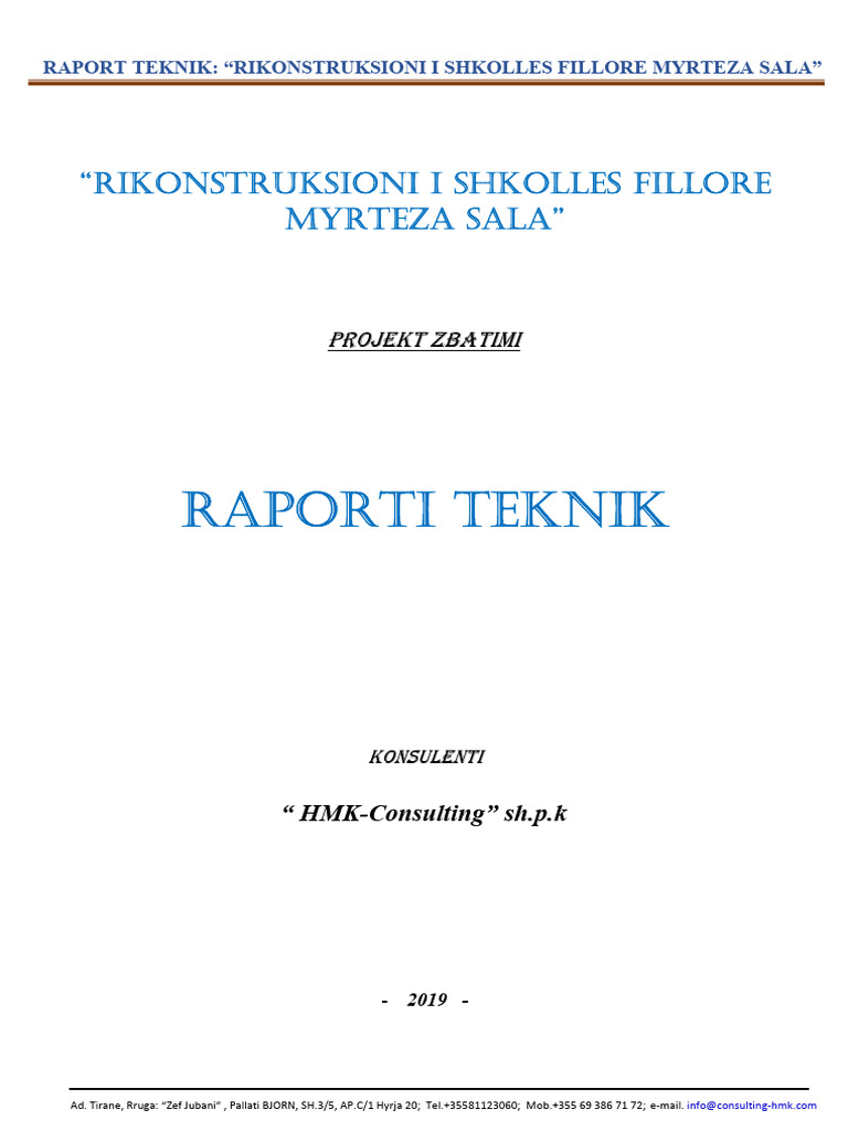 Raporti Teknik: "Rikonstruksioni I Shkolles Fillore Myrteza Sala" | PDF