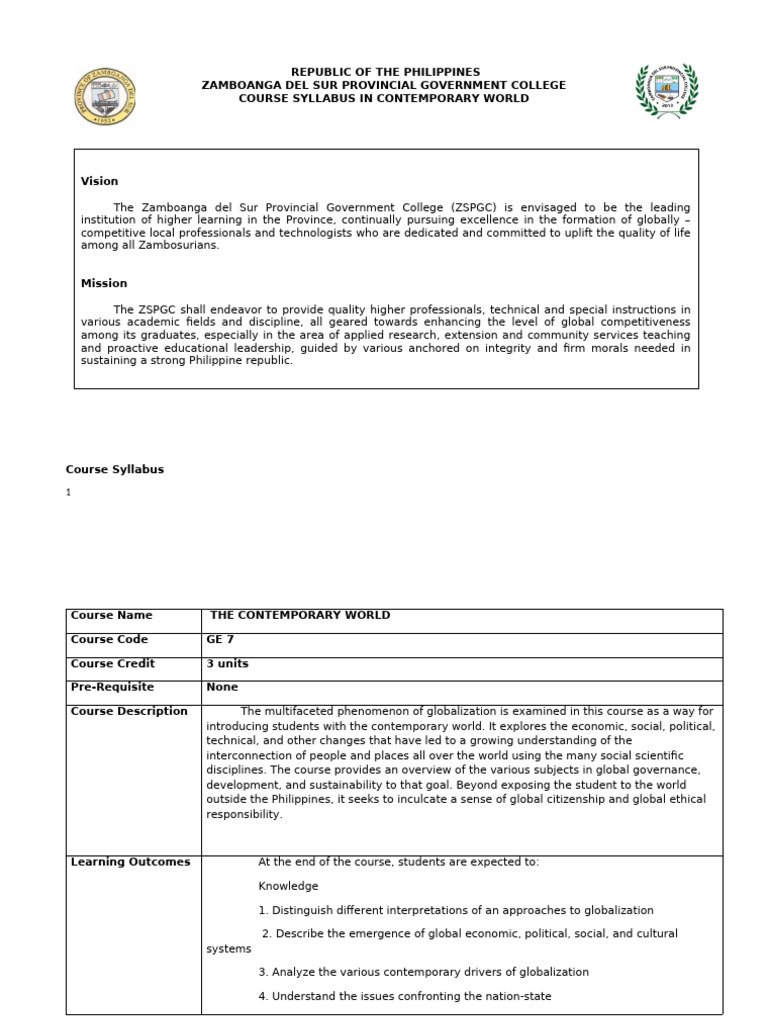 07 - Contemporary World Syllabus | PDF