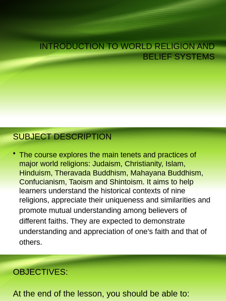 Introduction to World Religion and Belief Systems | PDF