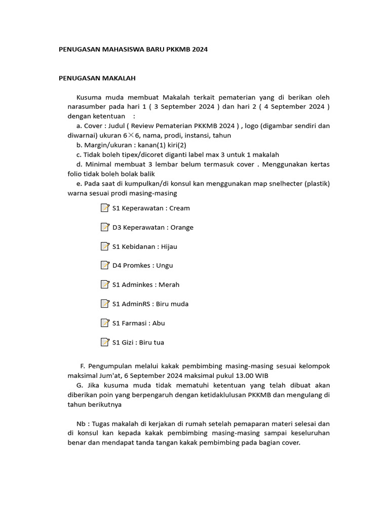 Penugasan Mahasiswa PKKMB 2024 | PDF