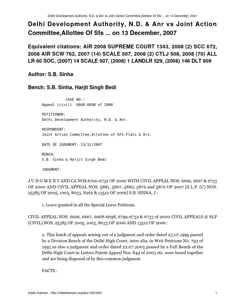 Delhi Development Authority, N.D. & Anr Vs Joint Action | PDF ...