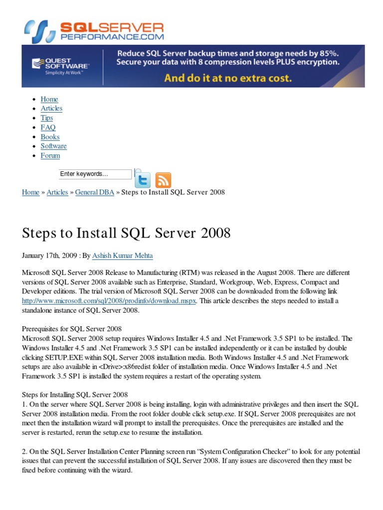 Steps To Install SQL Server 2008 - SQL Server Performance | PDF ...