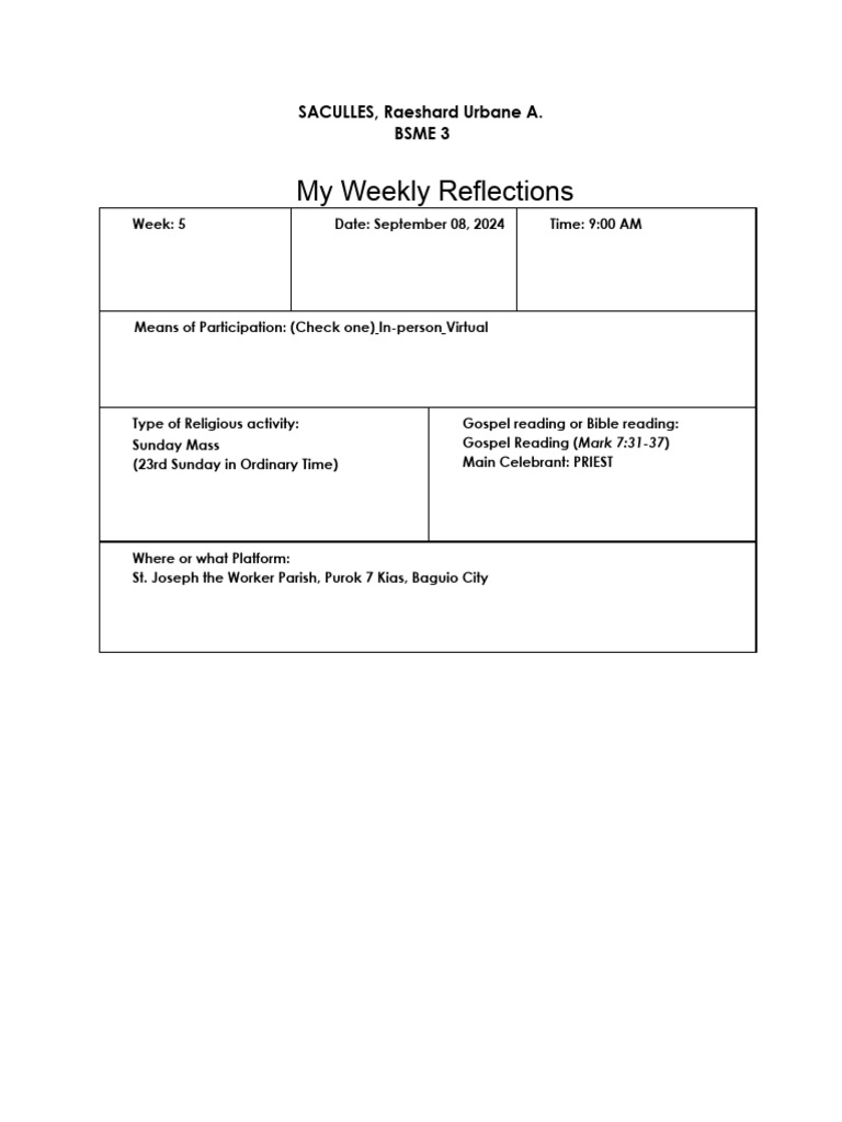 Saculles Cfe Reflection w5 | PDF