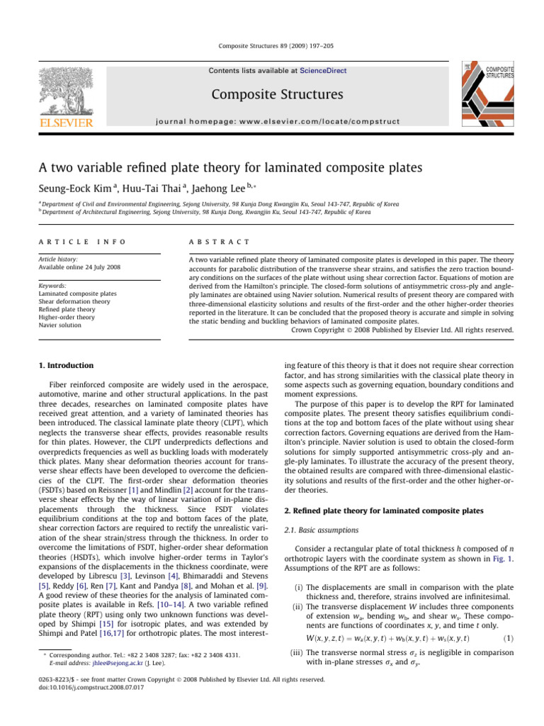 A Two Variable Re Ned Plate Theory For Laminated Composite Plates | PDF ...