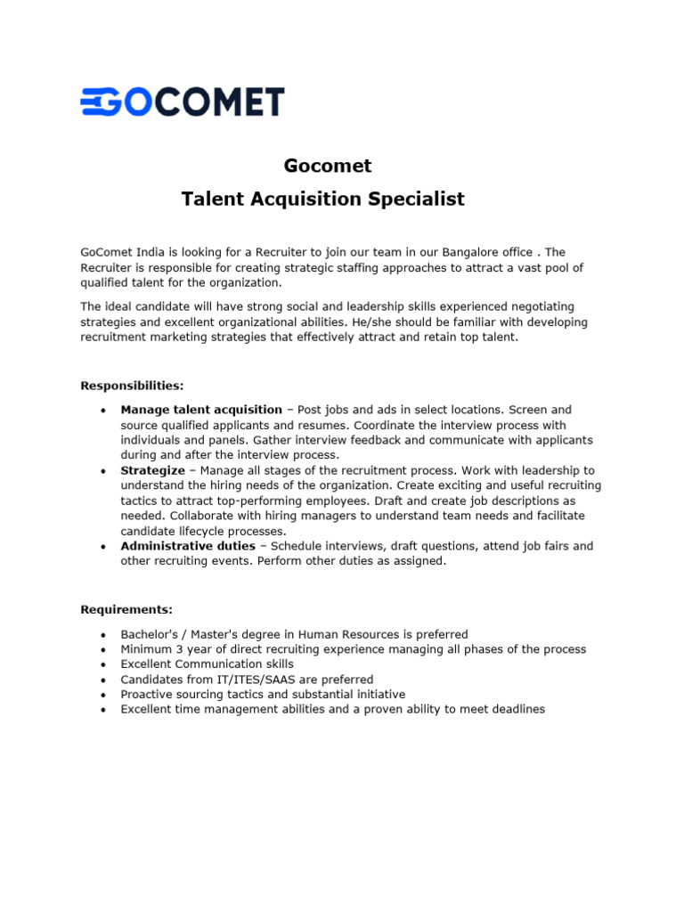 Talent Acquisition - Job Description | PDF