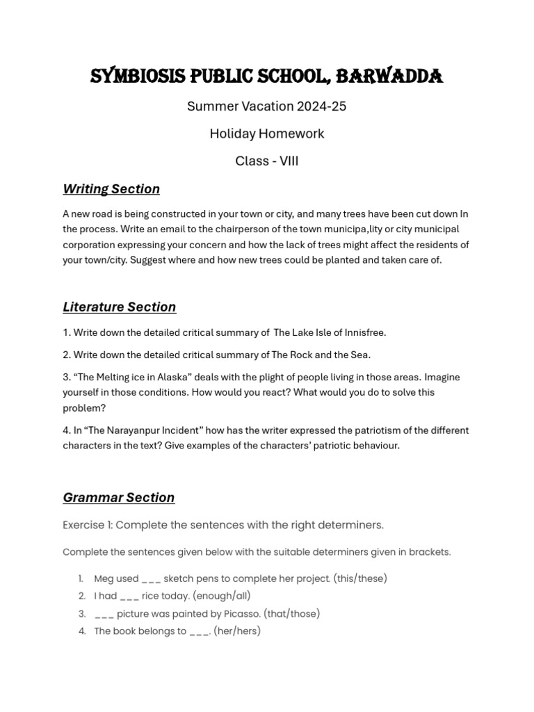 Class 8 Assignment | PDF