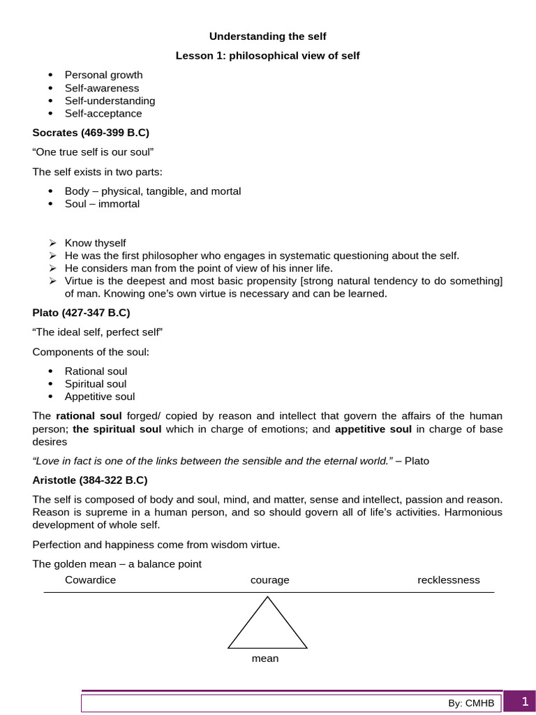 Understanding The Self (Lesson 1) | PDF | Soul | Philosophy