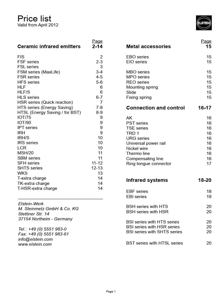 Price List Valid From April 2012 | PDF