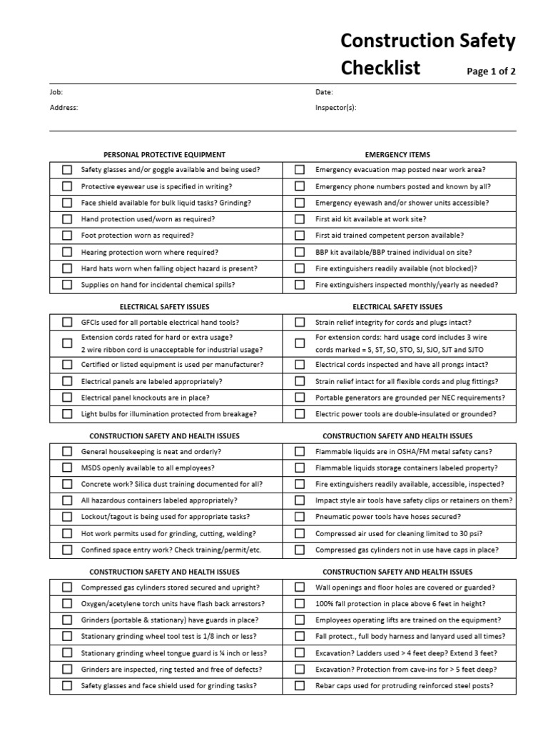 Construction Safety Checklist | PDF