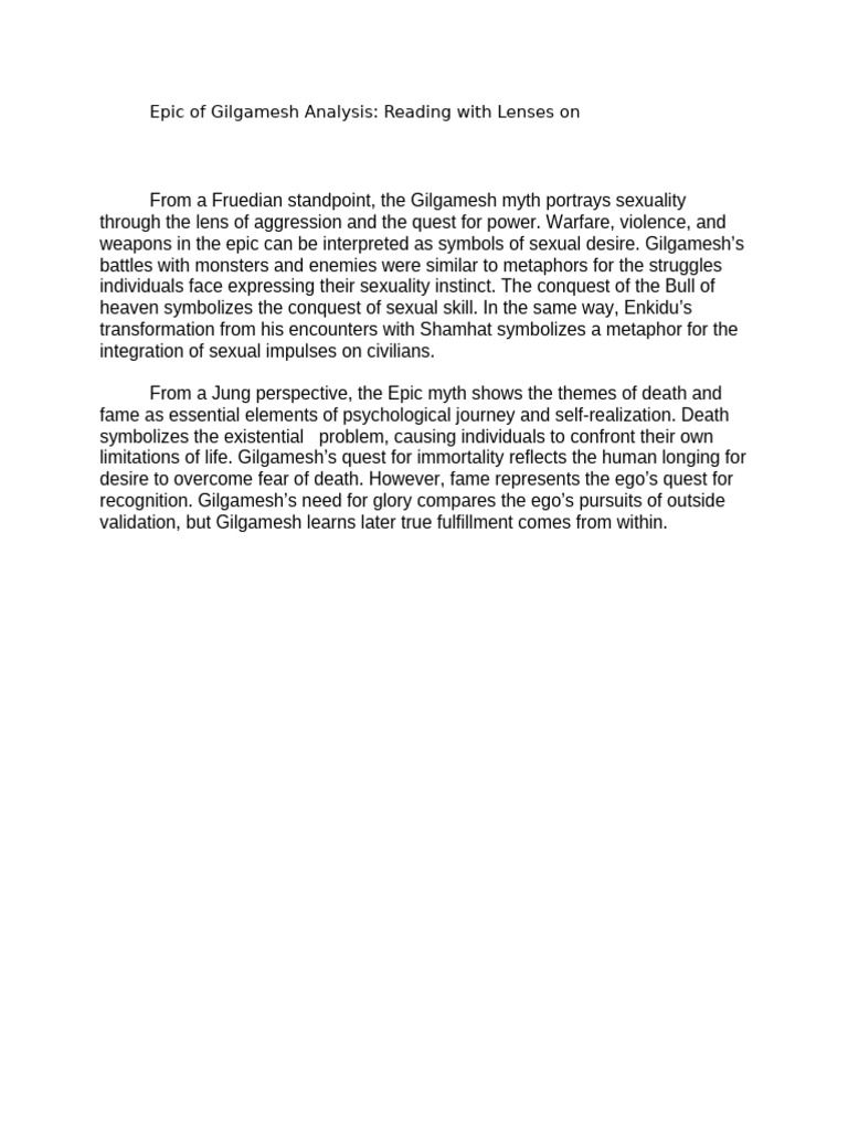 Epic of Gilgamesh Analysis: Reading With Lenses On | PDF
