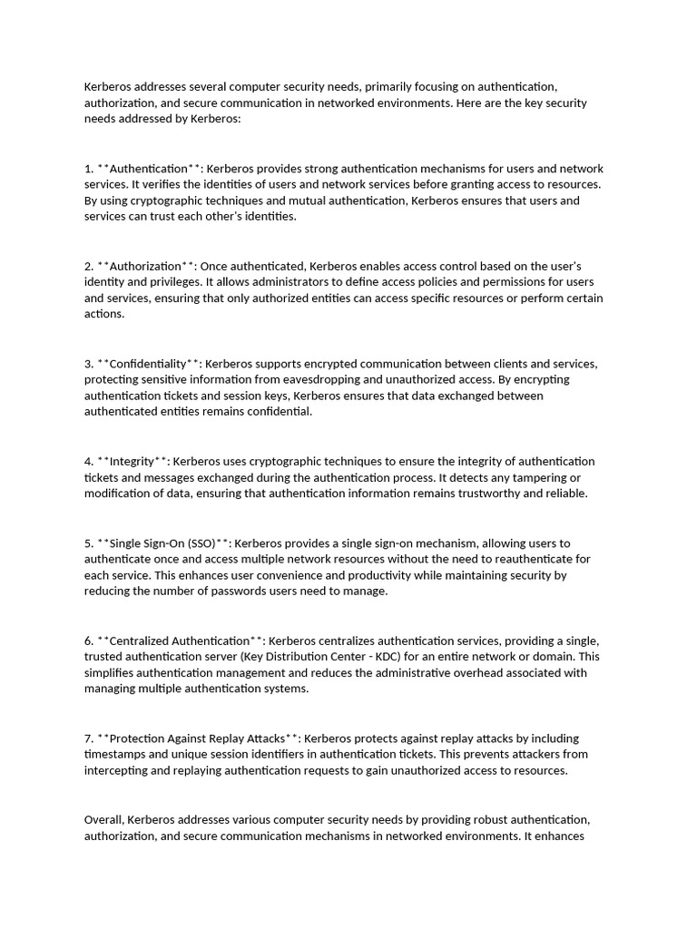 Kerberos Addresses Several Computer Security Needs | PDF