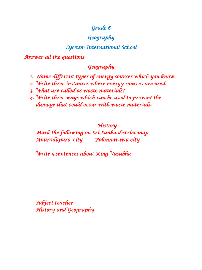 Assignment - Grade 6 History and Geography 1 | PDF