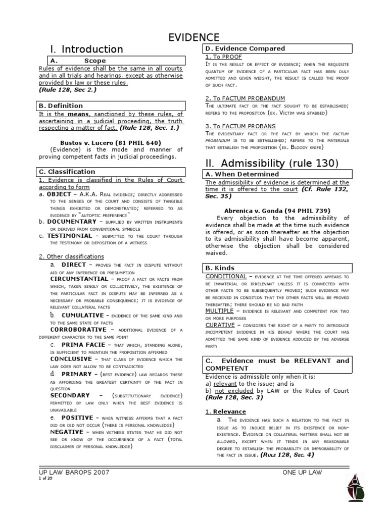 Evidence LSG Bar Ops Reviewer | PDF | Parol Evidence Rule | Evidence (Law)