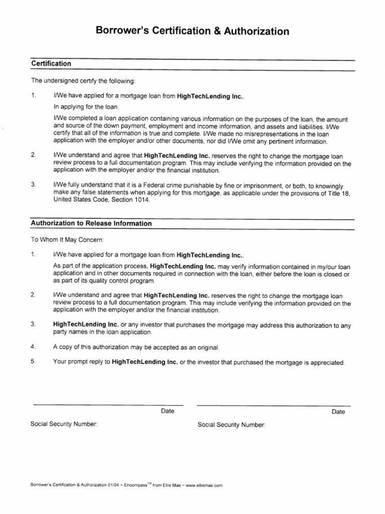 Borrowers Auth & Checklist | PDF | Mortgage Loan | Loans