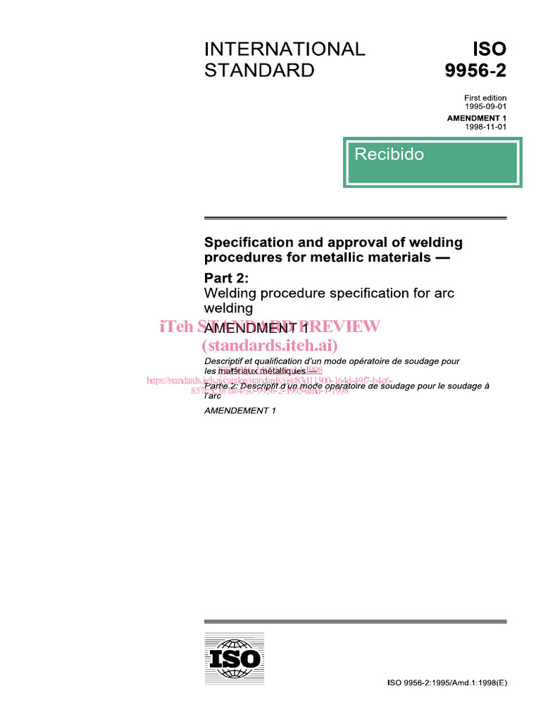 ISO 9956-2 - Specification and Approval of Welding Procedures For Metallic Materials - Part 3 ...
