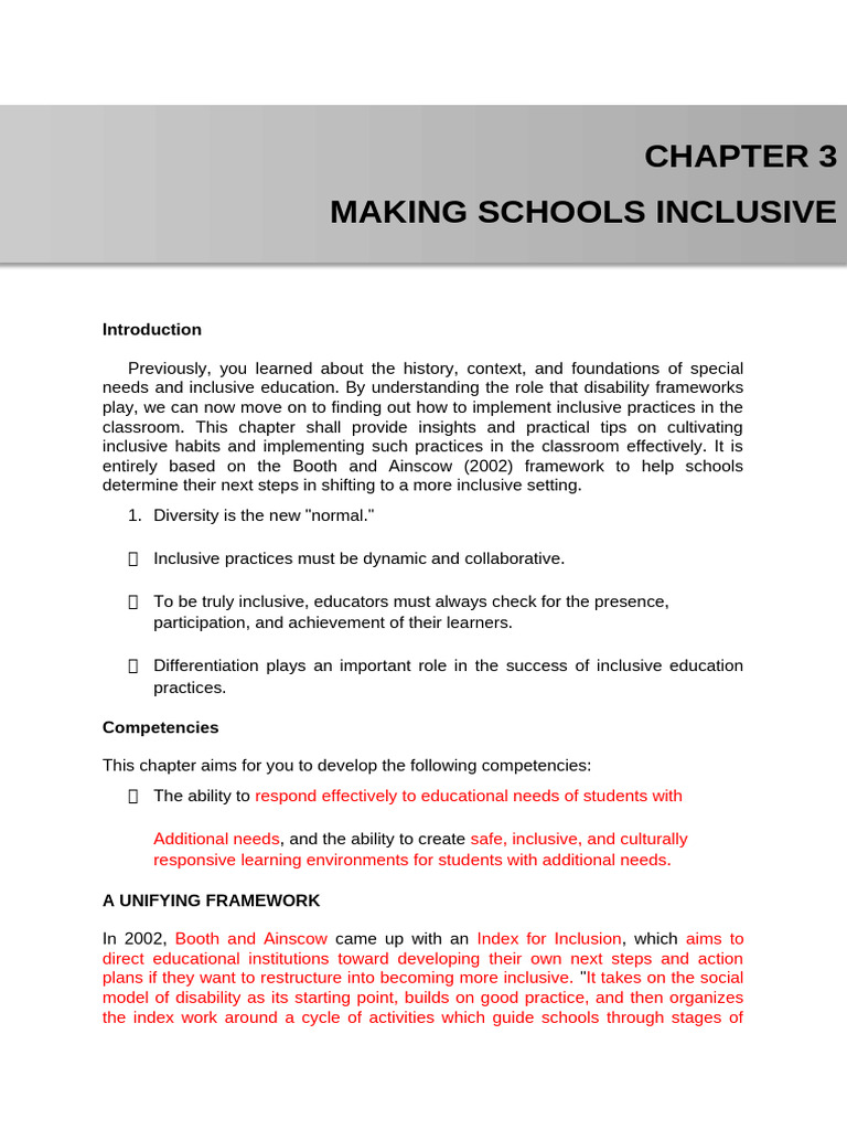 Chapter 3 Making Schools Inclusive 1 | PDF