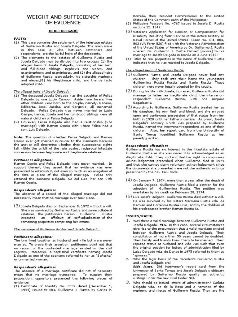 Weight and Sufficiency of Evidence | PDF | Burden Of Proof (Law) | Evidence