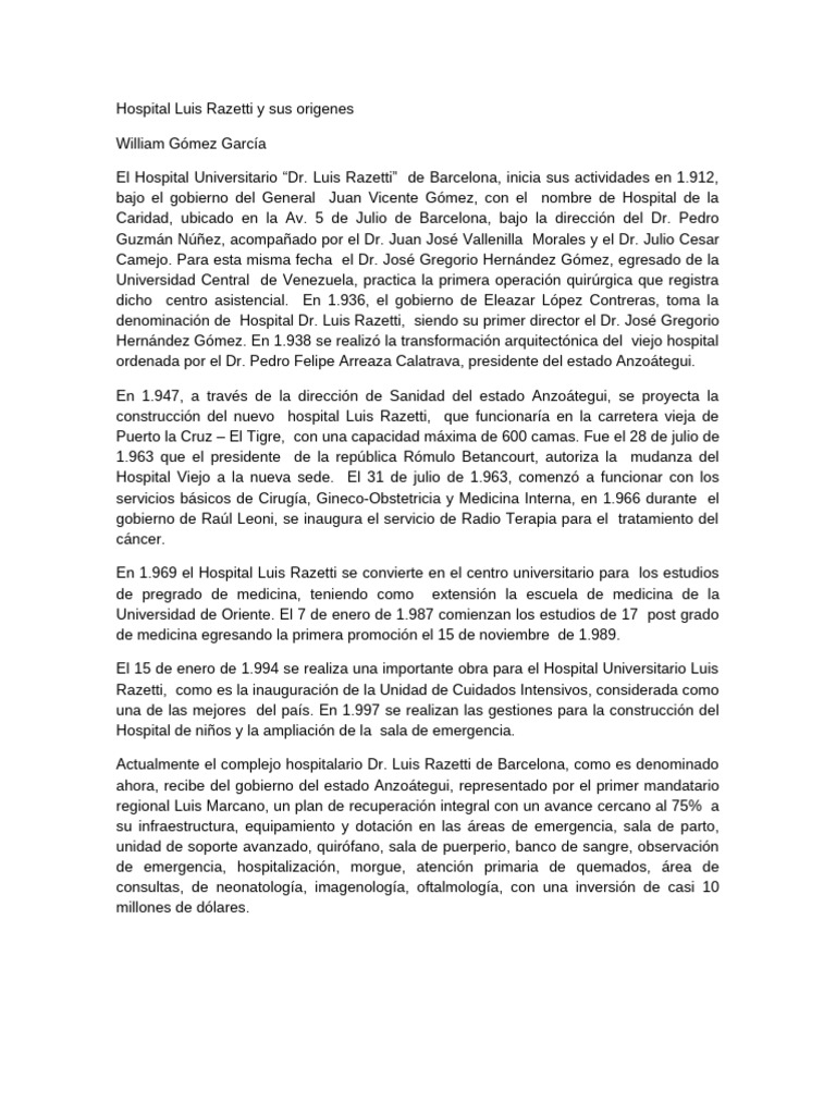 Hospital Luis Razetti y Sus Origenes | PDF | Hospital | Ciencia y ...