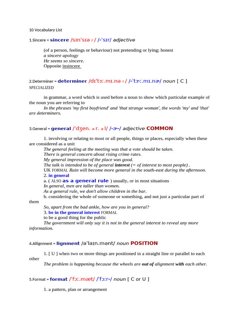 Althaf 03 10B 10 Vocabulary List | PDF