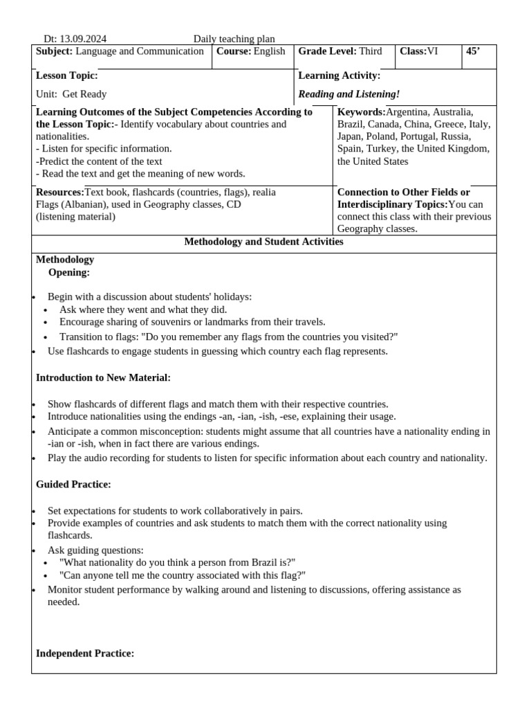 Lesson Plan no 2 | PDF