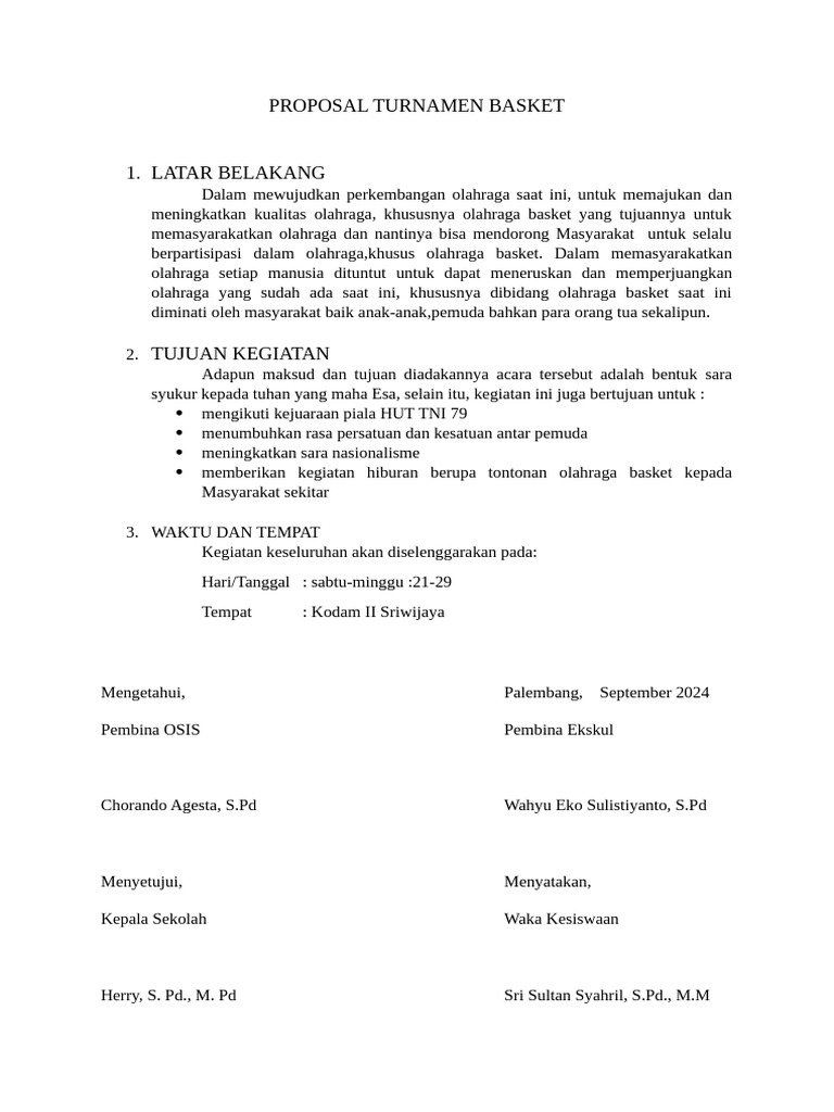 Proposal Turnamen Basket | PDF