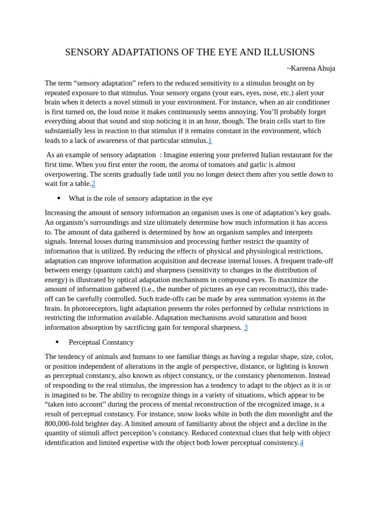 Kareena Psychology Sensory Adaptation of Eye | PDF