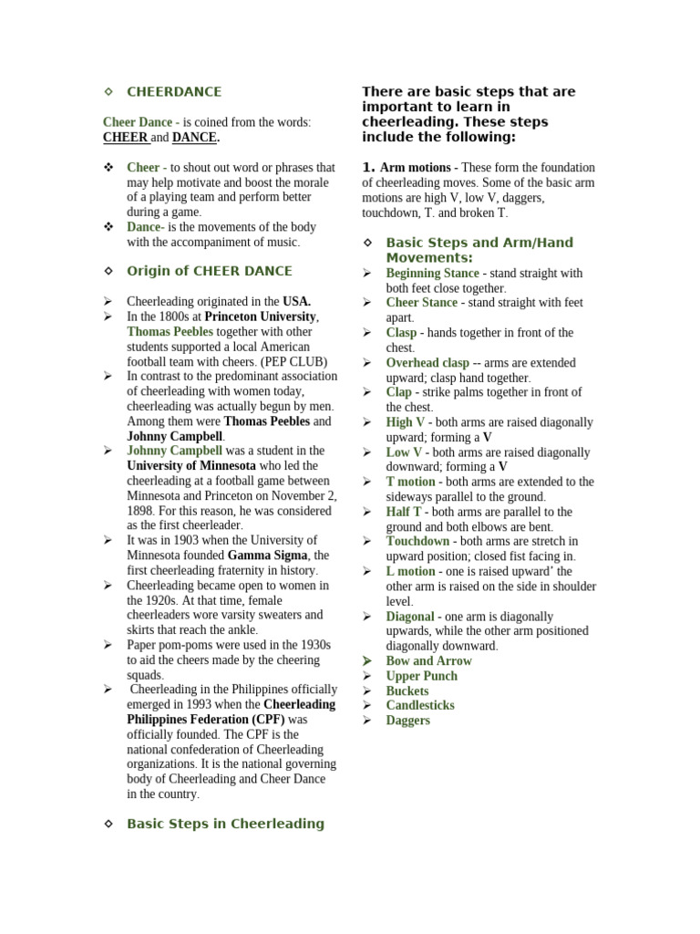 Cheer Dance. Arm Motions | PDF