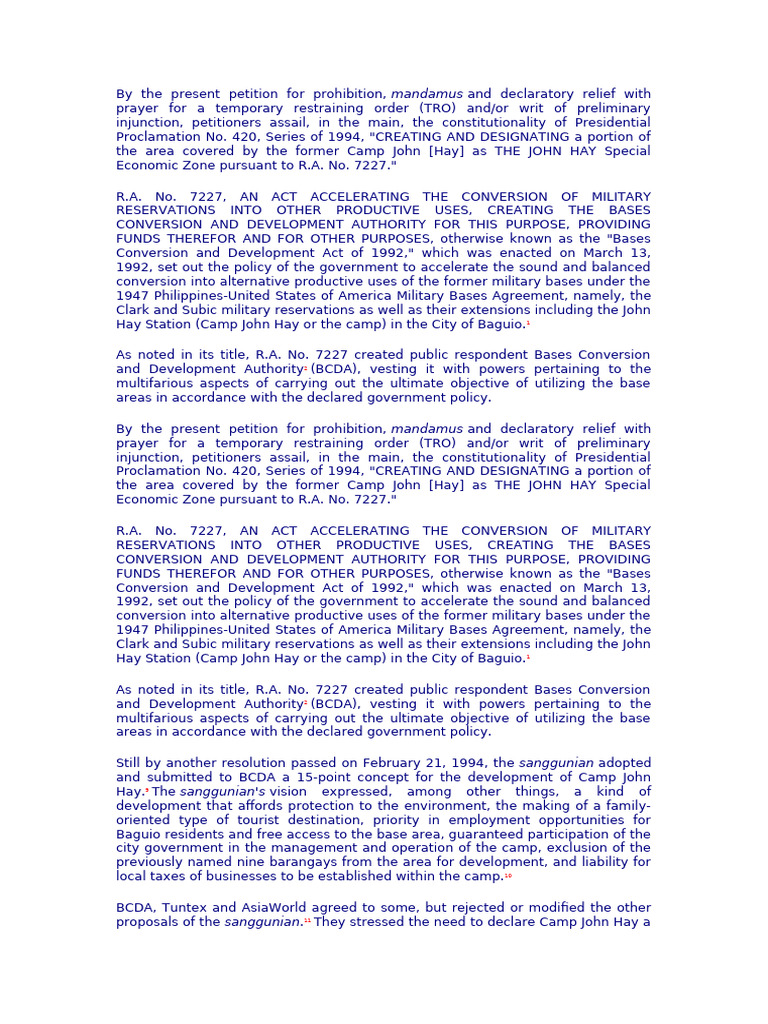 Camp Jhon Hay Vs Lim Notes | PDF