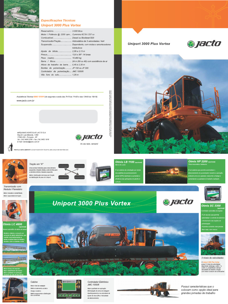 Jacto Pulverizador Autopropelido Uniport 3000 Plus Vortex | PDF