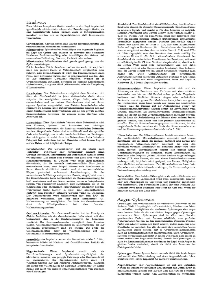 Quellenbuchauszug - Shadowrun 4.01D - Cyberware & Bioware | PDF