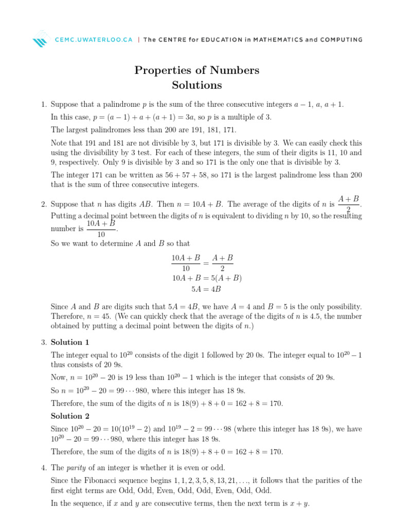 Properties Numbers Sol | PDF