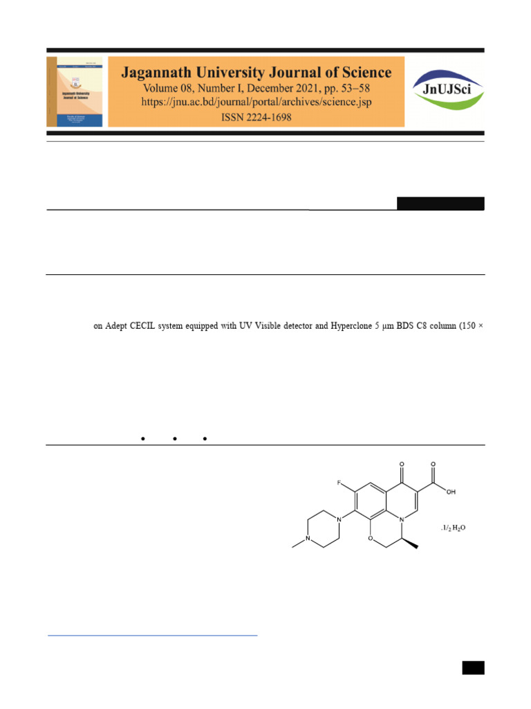 Analytical Assay Method Validation Of Levofloxacin 250 Mg Tablet By Hplc Using C8 Reversed Phase
