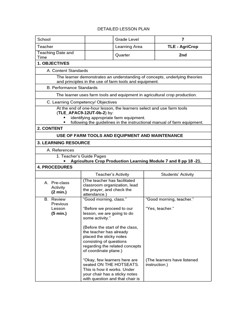 TLE DETAILED LESSON PLAN 5 | PDF