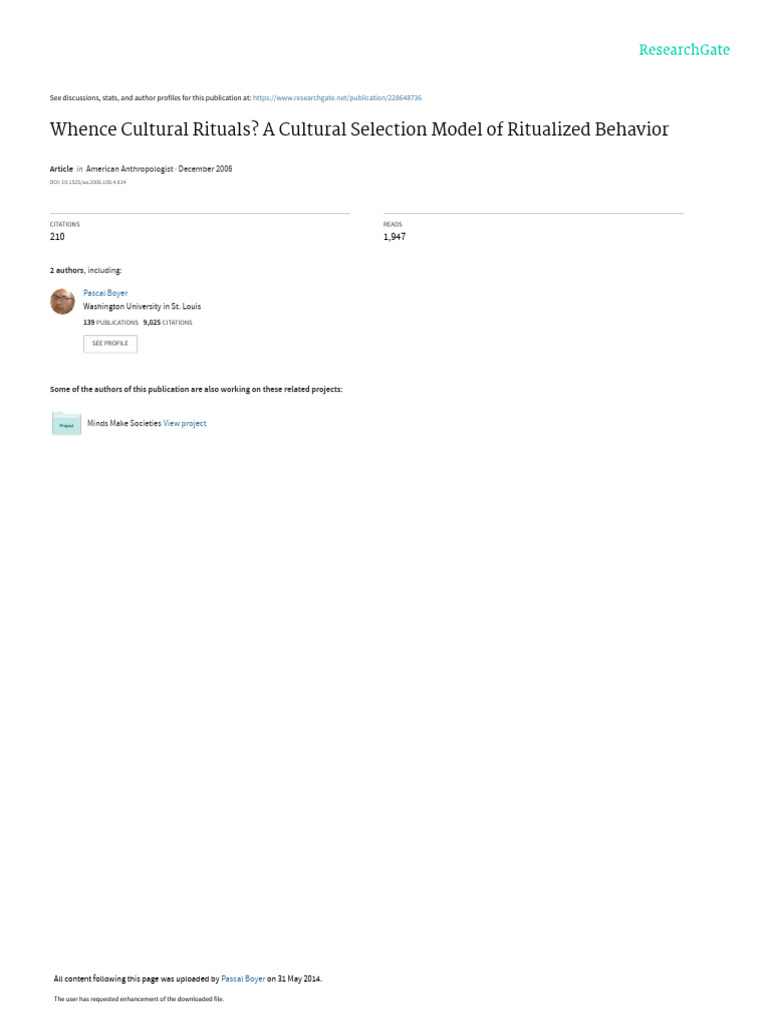 Whence Cultural Rituals A Cultural Selection Model-1 | PDF | Rituals ...