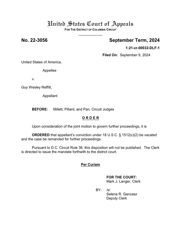 Reffitt - DC CA - Order Vacating - 9-9-24 | PDF
