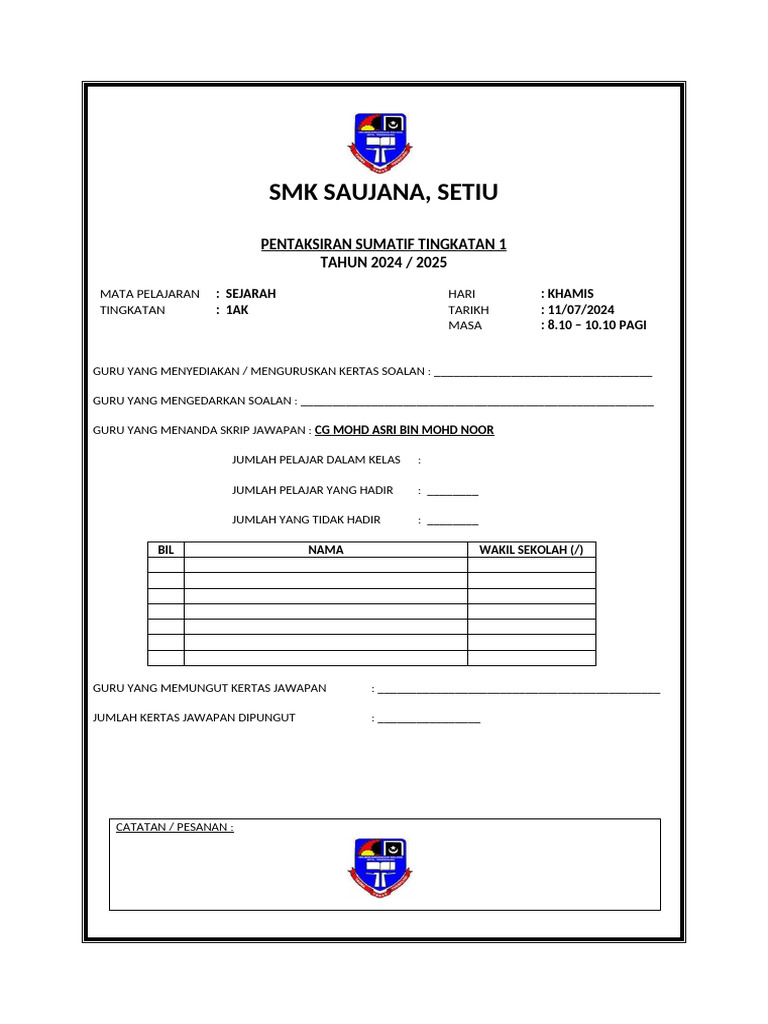 Muka Depan Soalan | PDF